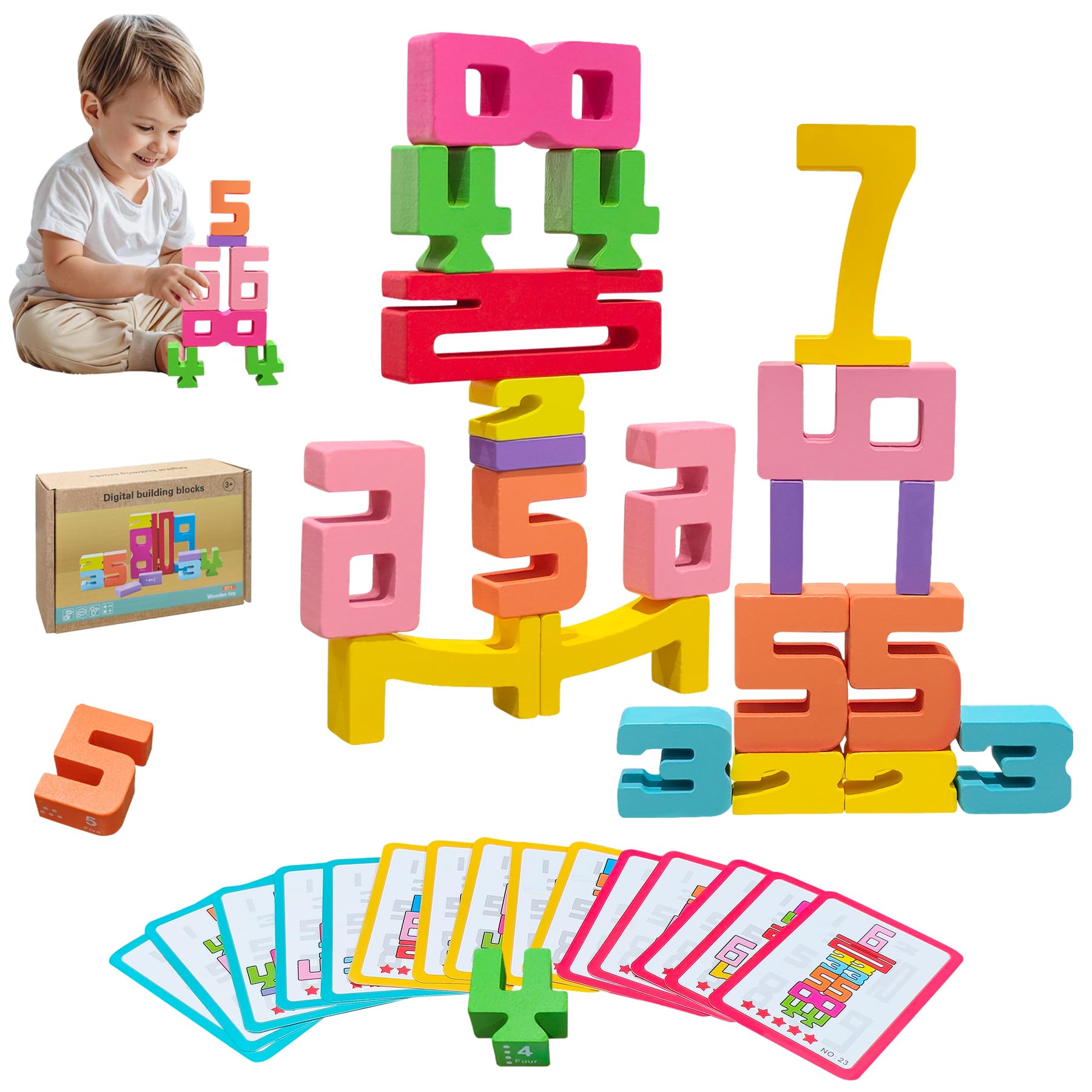 20pcs Wooden Number Building Blocks – Montessori Math Learning & Count ...