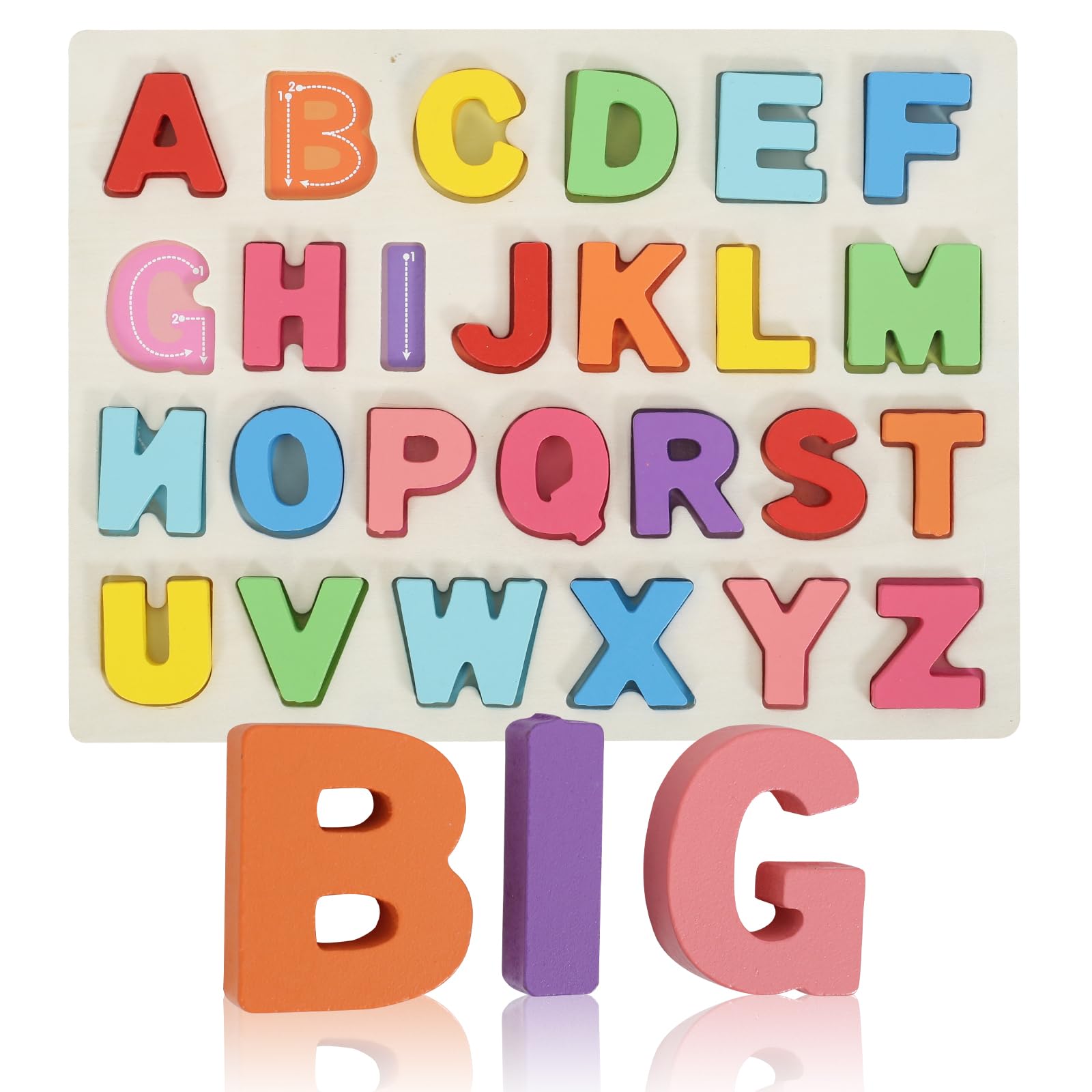 Kairsya Alphabet Learning Puzzle – Montessori Wooden ABC Toy with Lett ...
