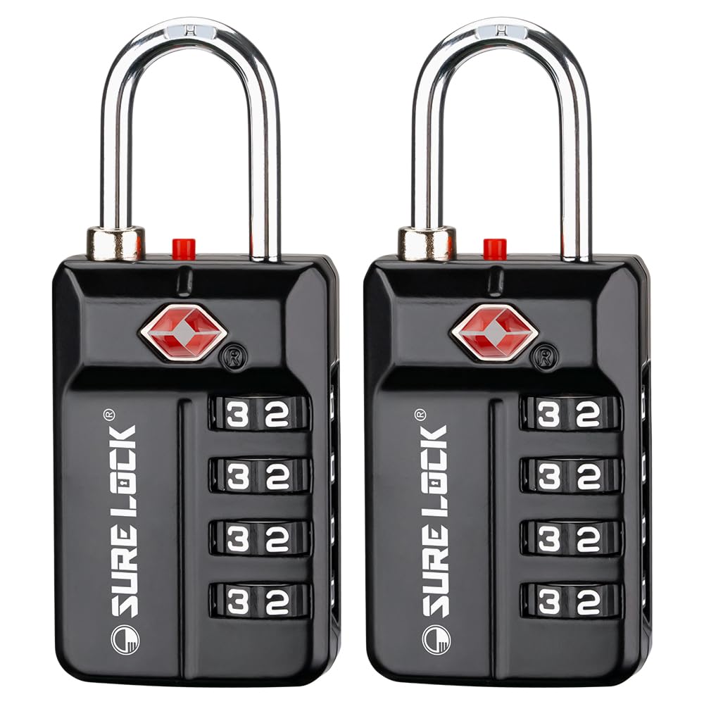 SURE LOCK TSA Approved Luggage Locks 2 Pack – 4-Digit Resettable Combi ...