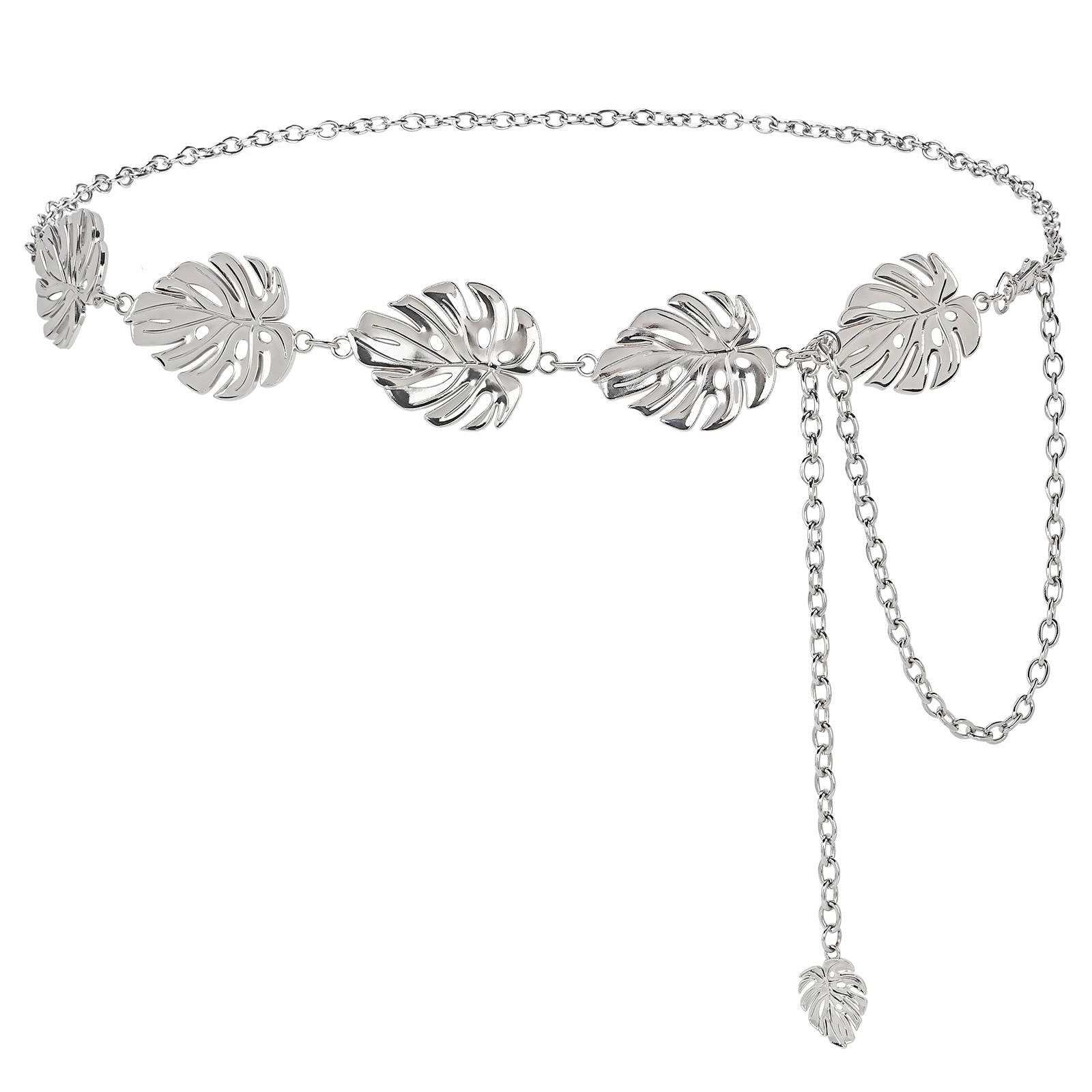 Monstera Leaf Silver Metal Western Chain Belt - Boho Fairy Witchy ...