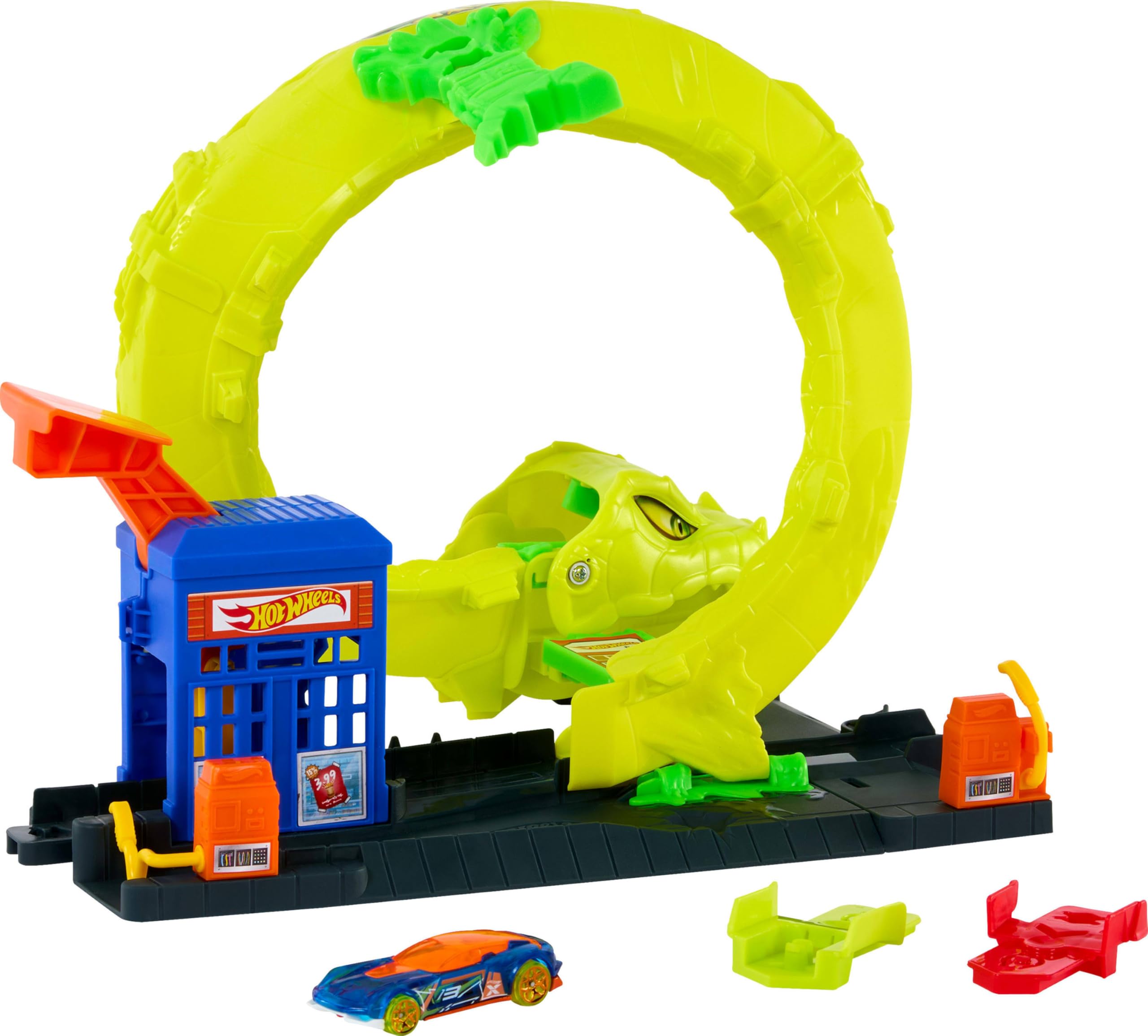 Hot Wheels Toy Car Track Set, Snake Gas Station Playset with 1:64 ...