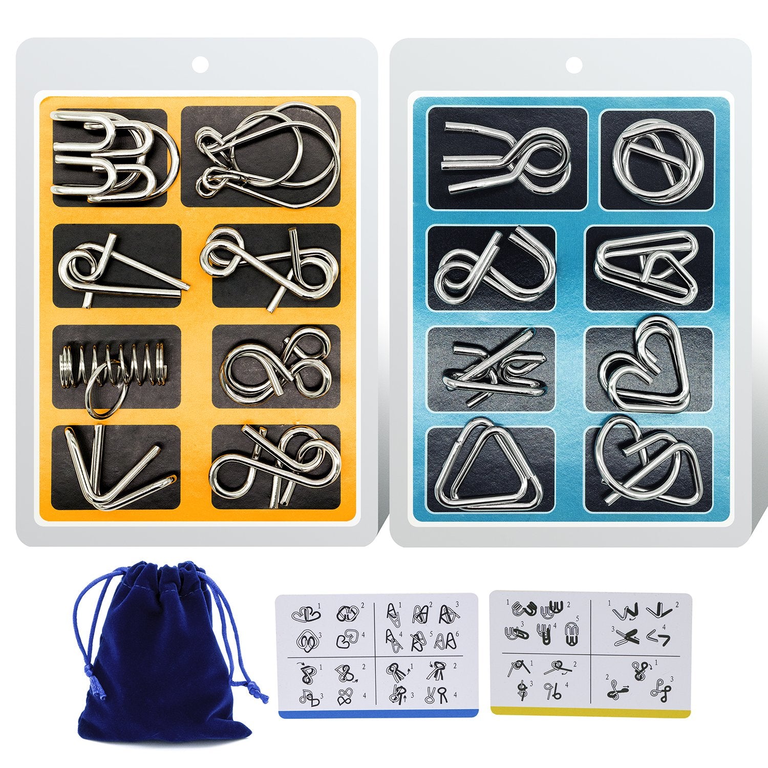 Metal Wire Puzzle 16-Piece Set with Pouch – IQ Test Brain Teaser Disen ...