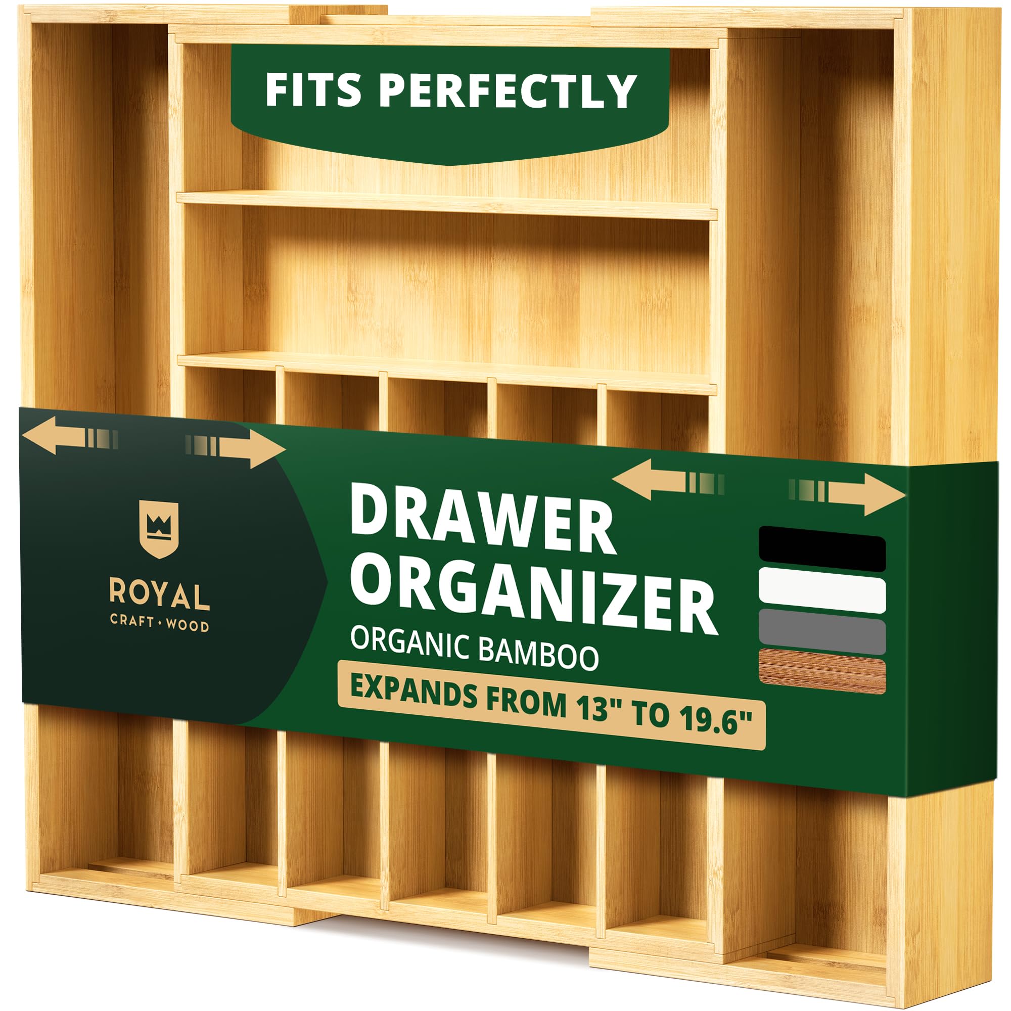 ROYAL CRAFT WOOD Bamboo Kitchen Drawer Organizer – 9-Slot Silverware ...