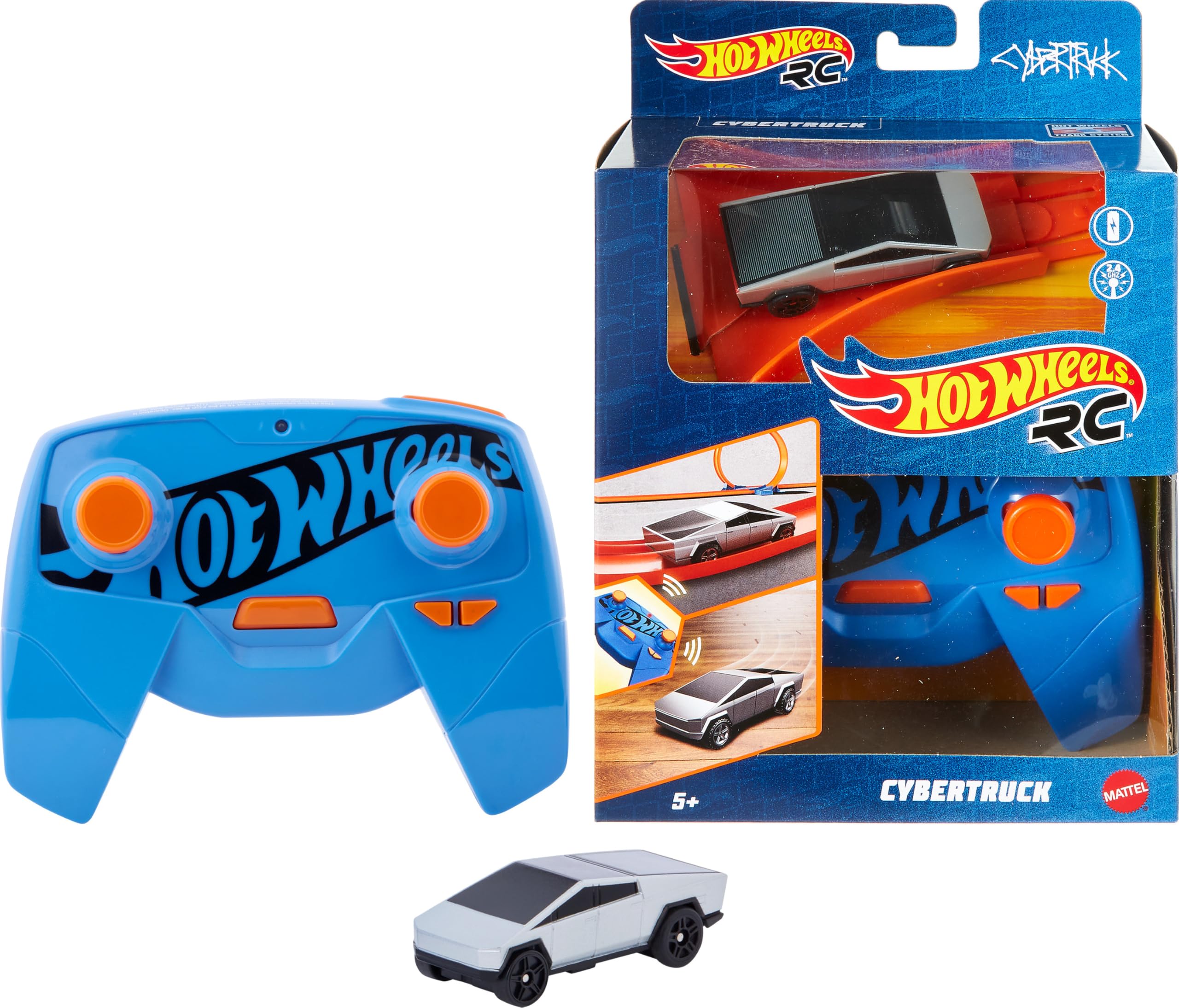 Hot Wheels Toy Car RC, Remote-Control Tesla Cybertruck in 1:64 Scale ...