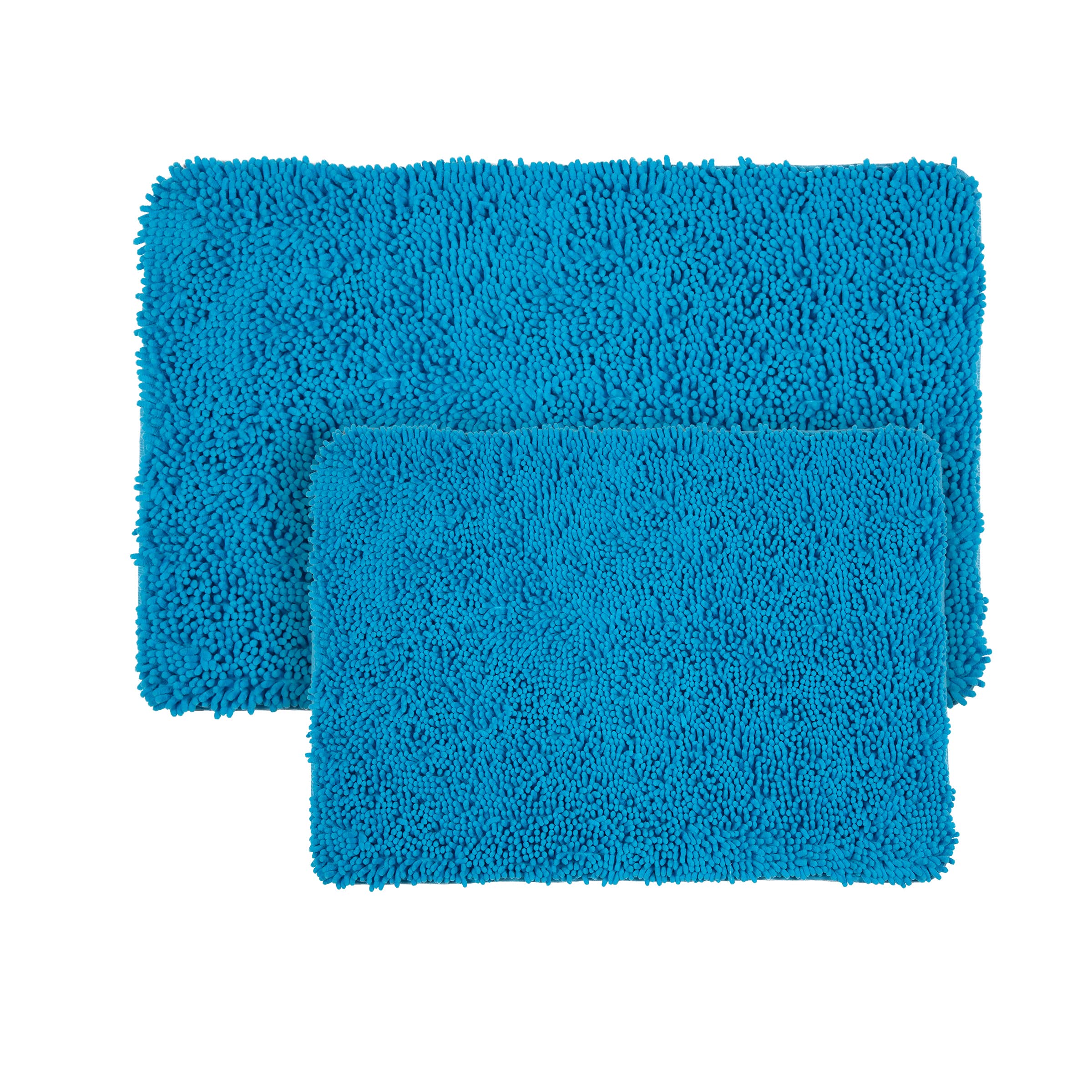 Bedford Home Blue 2 Piece Memory Foam Shag Bath Mat, 32"x21"x1.25 ...
